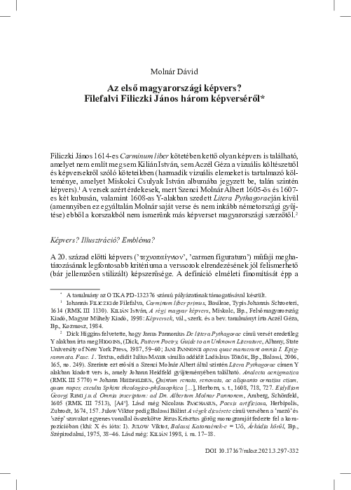 (PDF) Az első magyarországi képvers? Filefalvi Filiczki János három ...