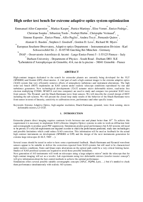 (PDF) High order test bench for extreme adaptive optics system optimization