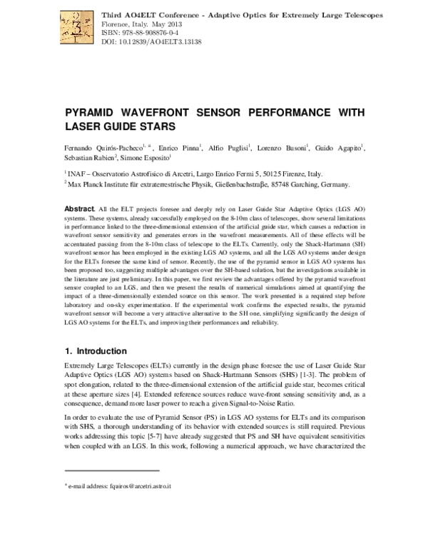 (PDF) Pyramid wavefront sensor performance with laser guide stars