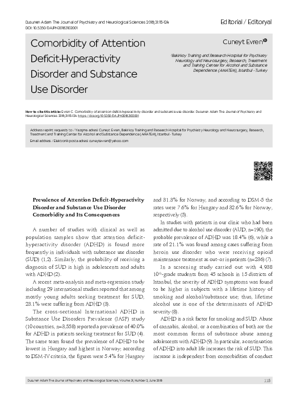 (PDF) Comorbidity of attention deficit-hyperactivity disorder and substance use disorder