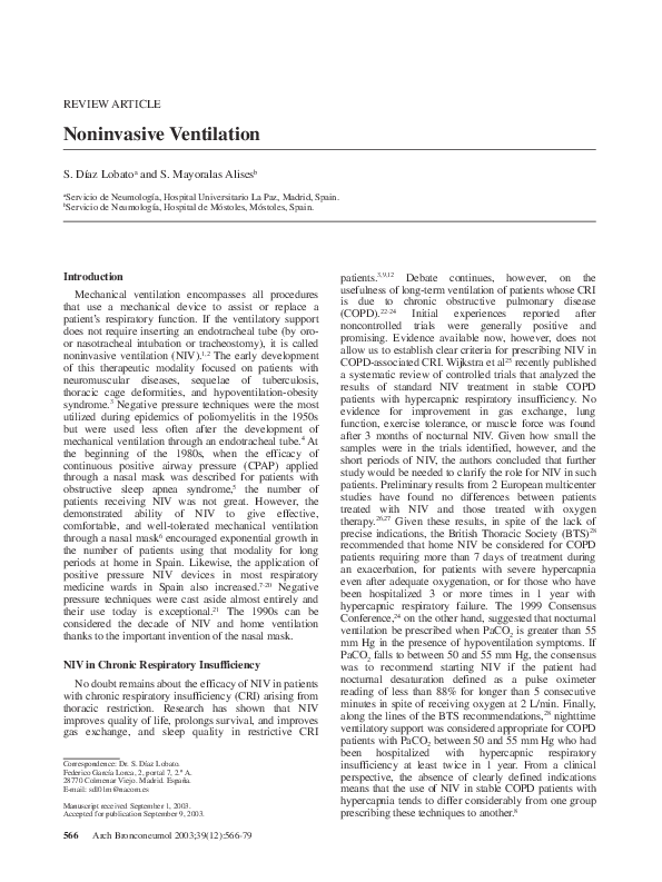 (PDF) Noninvasive Ventilation