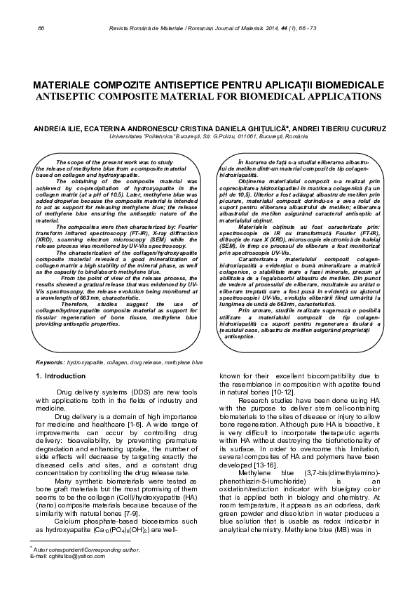 (PDF) Materiale Compozite Antiseptice Pentru Aplicaţii Biomedicale ...