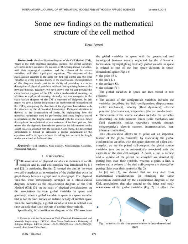 (PDF) Some new findings on the mathematical structure of the cell method