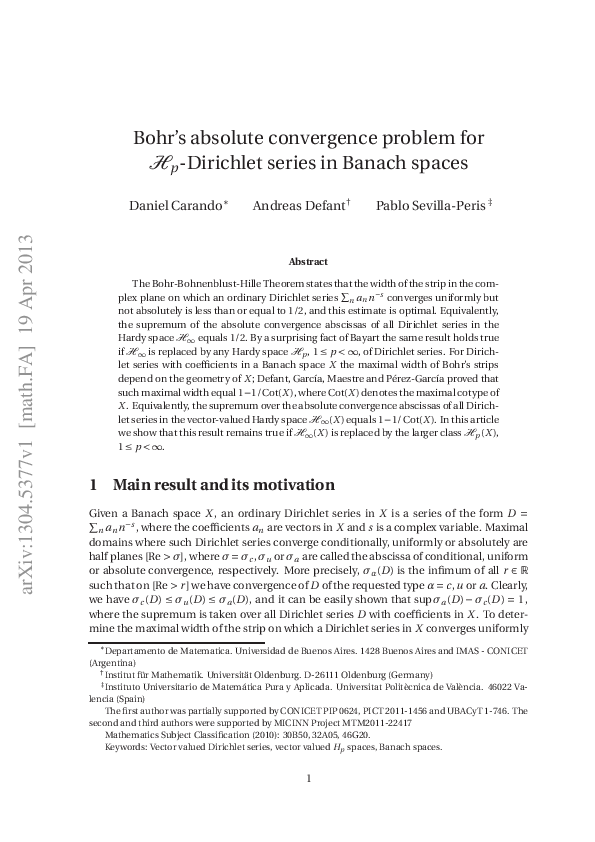 (PDF) Bohr's absolute convergence problem for | Daniel Carando - Academia.edu