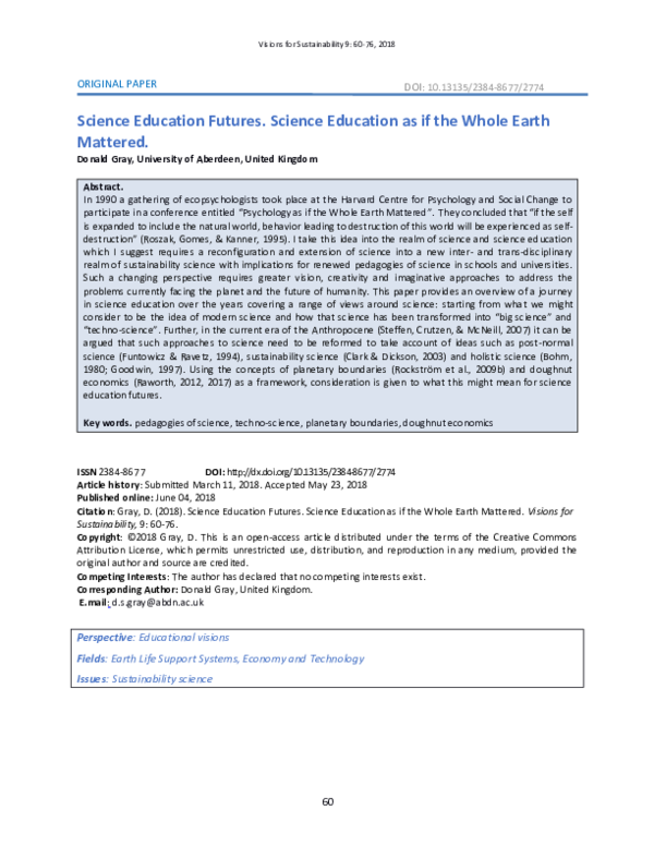 (PDF) Science Education Futures. Science Education as if the Whole ...