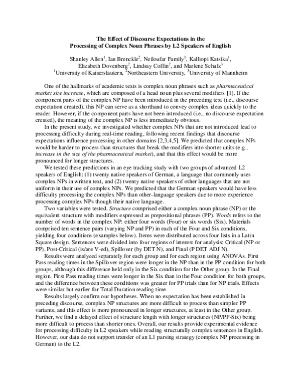 (PDF) The Effect of Discourse Expectations in the Processing of Complex ...