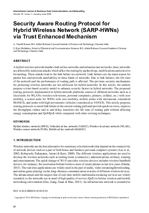 Pdf Security Aware Routing Protocol For Hybrid Wireless Network Sarp Hwns Via Trust Enhanced