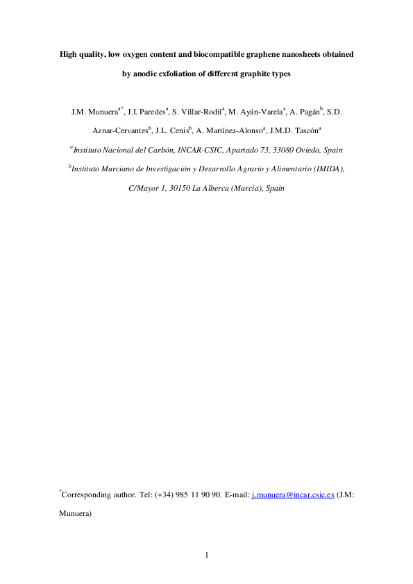 (PDF) High quality, low oxygen content and biocompatible graphene ...