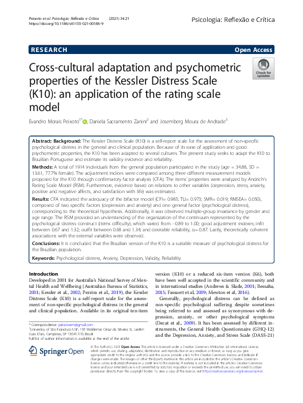 (PDF) Cross-cultural adaptation and psychometric properties of the ...