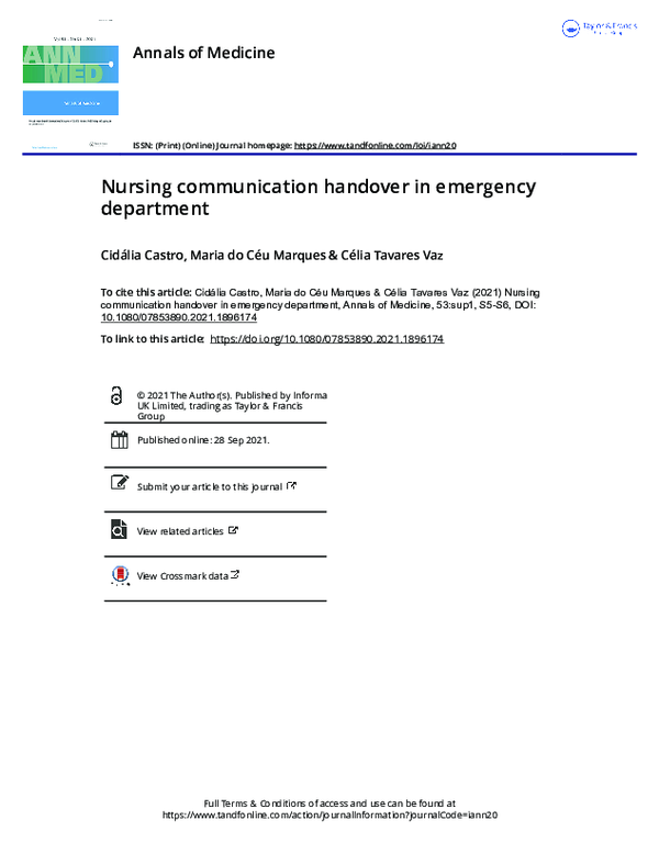 (PDF) Nursing communication handover in emergency department