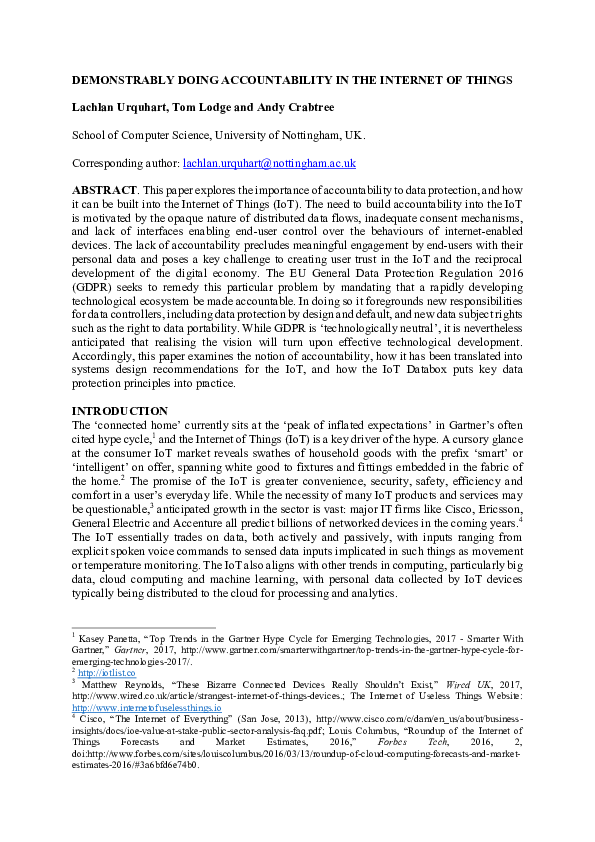 (PDF) Demonstrably Doing Accountability for the Internet of Things