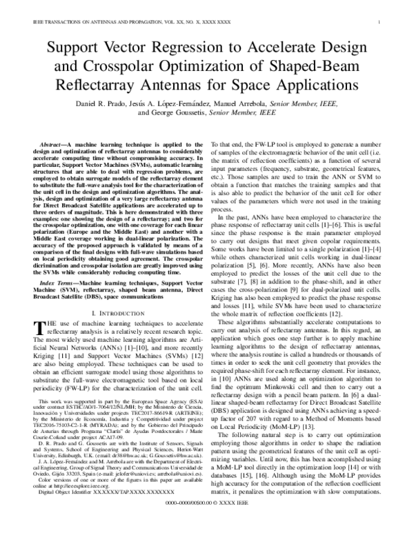(PDF) Support Vector Regression to Accelerate Design and Crosspolar Optimization of Shaped-Beam ...