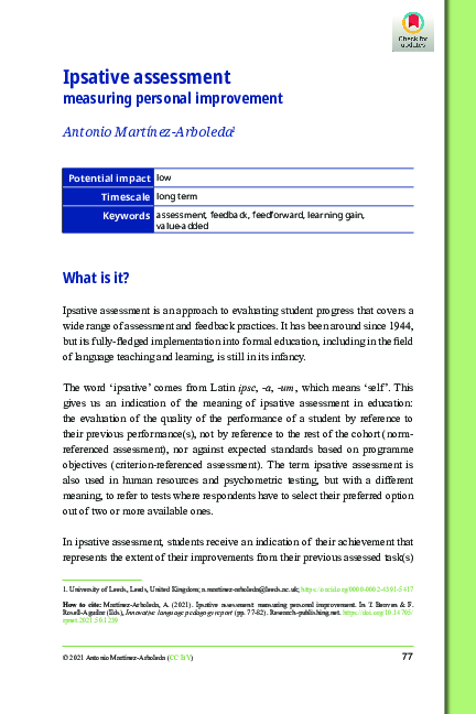 (PDF) Ipsative assessment: measuring personal improvement
