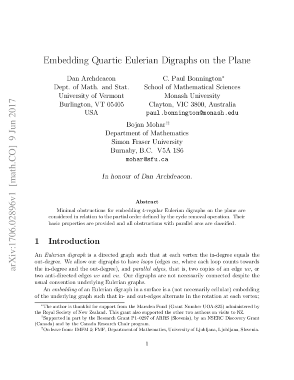 (PDF) Embedding quartic Eulerian digraphs on the plane