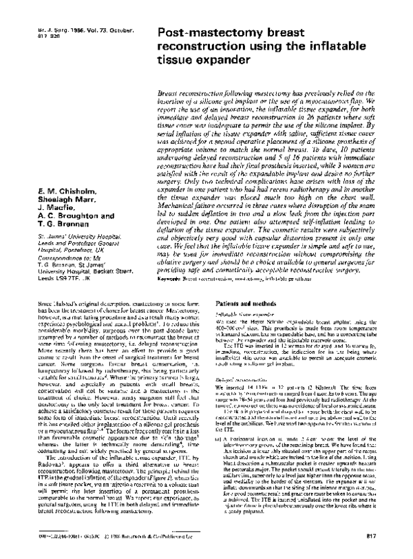 (PDF) Post-Mastectomy breast reconstruction using the inflatable tissue ...