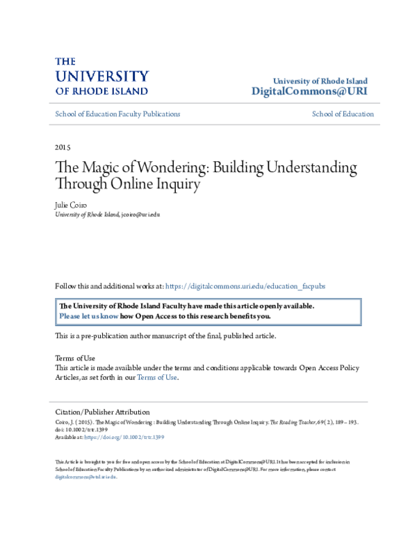 (PDF) The Magic of Wondering