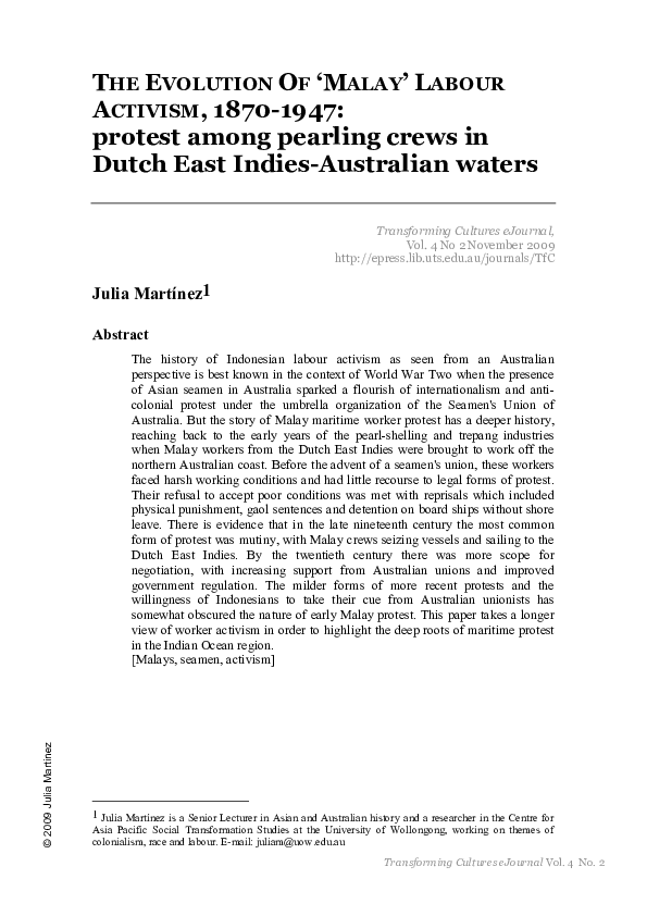(PDF) THE EVOLUTION OF ‘MALAY ’ LABOUR ACTIVISM, 1870-1947: protest ...