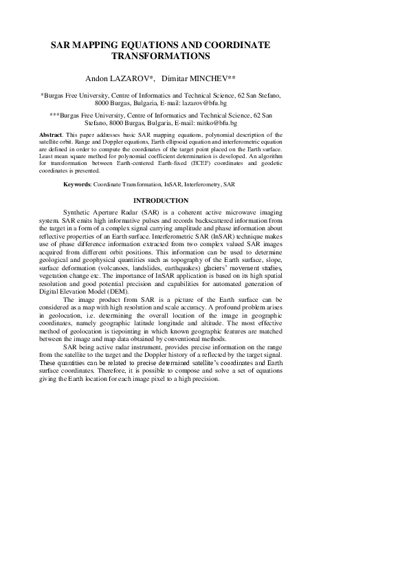 (PDF) Sar Mapping Equations and Coordinate Transformations