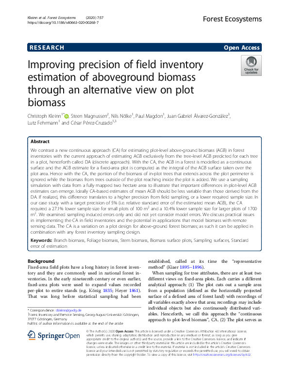 (PDF) Improving precision of field inventory estimation of aboveground ...