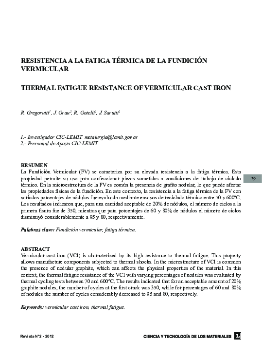 (PDF) Resistencia a la fatiga térmica de la fundición vermicular ...