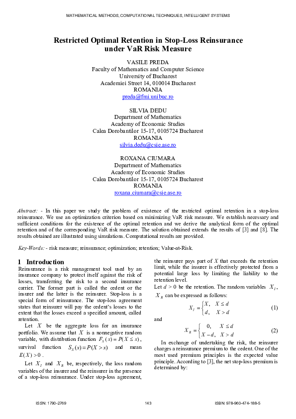 (PDF) Restricted optimal retention in stop-loss reinsurance under VaR ...