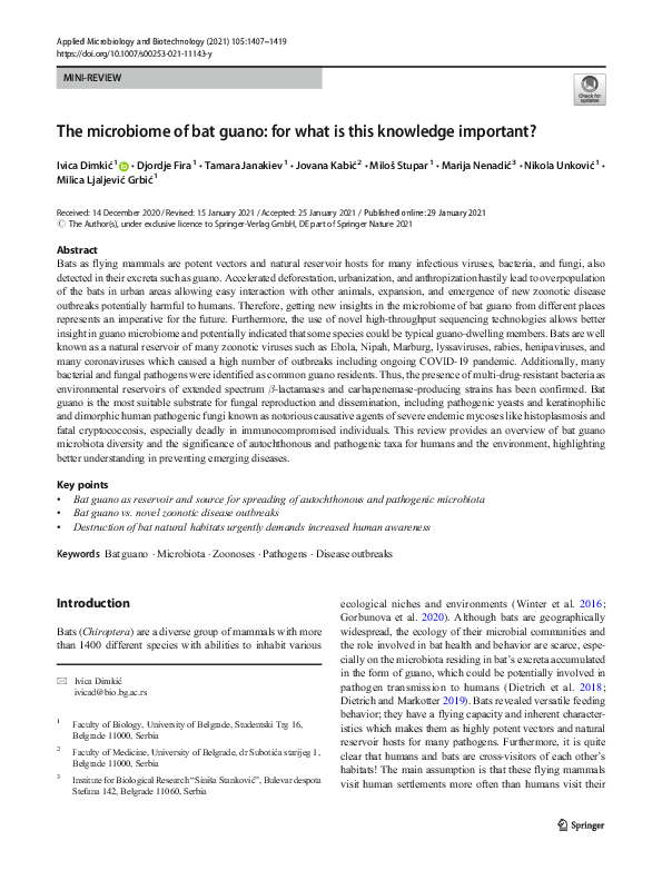 (PDF) The microbiome of bat guano: for what is this knowledge important?