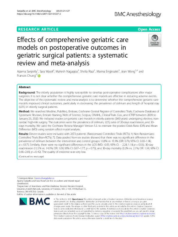 (PDF) Effects of comprehensive geriatric care models on postoperative ...