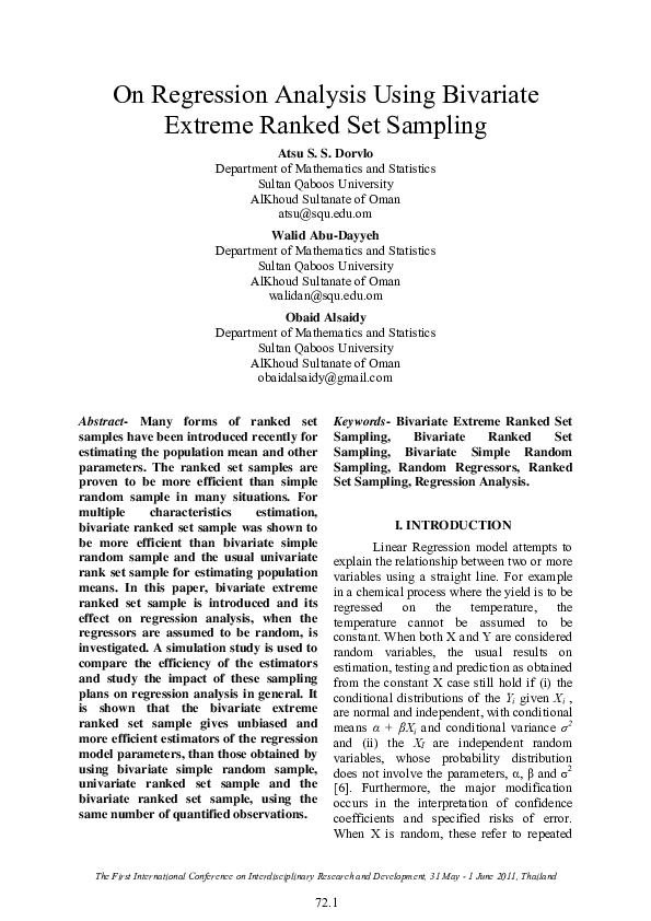 (PDF) On Regression Analysis Using Bivariate