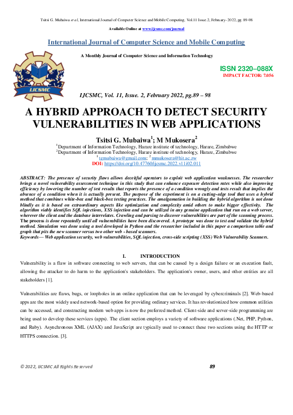 Pdf A Hybrid Approach To Detect Security Vulnerabilities In Web Applications