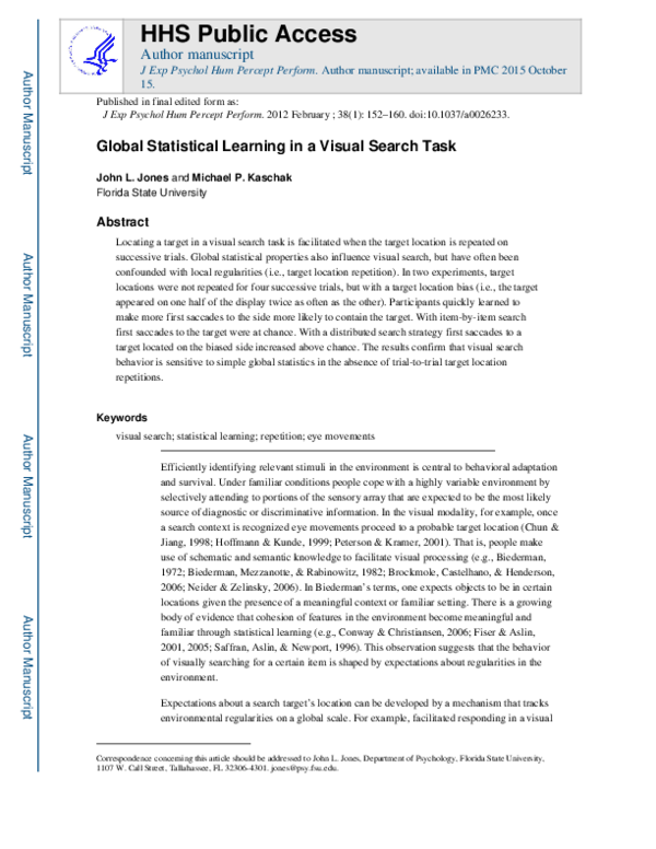 (PDF) Global statistical learning in a visual search task