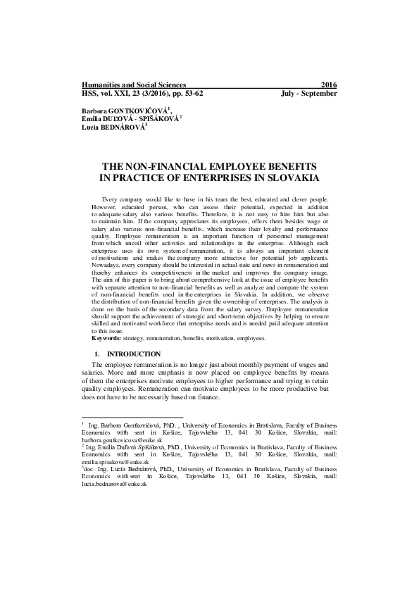 (PDF) Non-Financial Employee Benefits in Slovak Enterprises