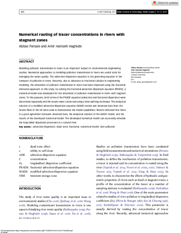 (PDF) Numerical modeling of effect of dead zones on concentration profile of pollution in rivers