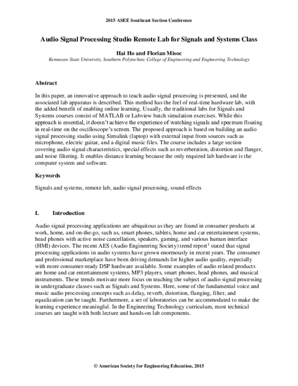 (PDF) Audio Signal Processing Studio Remote Lab for Signals and Systems ...