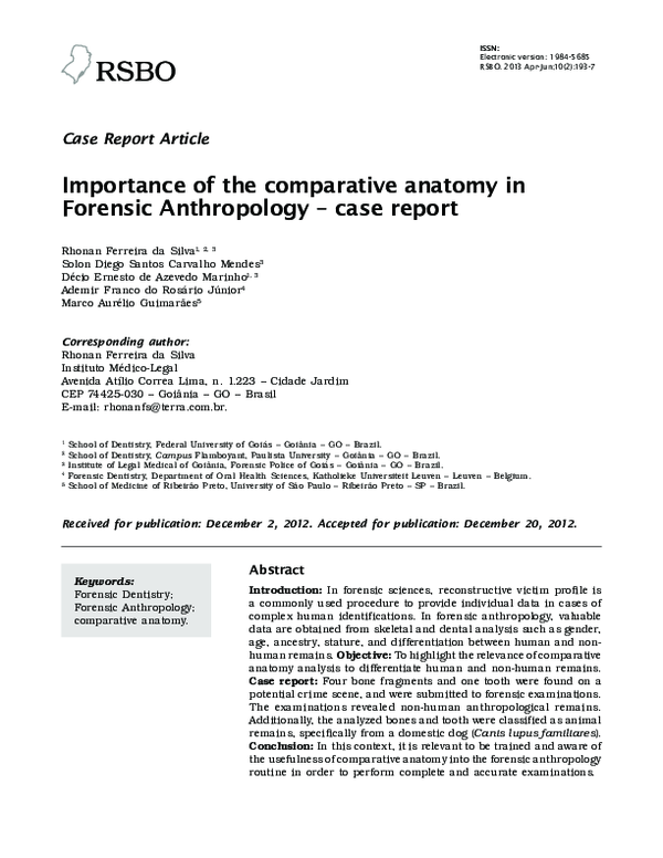 (PDF) Importance of the comparative anatomy in Forensic Anthropology ...