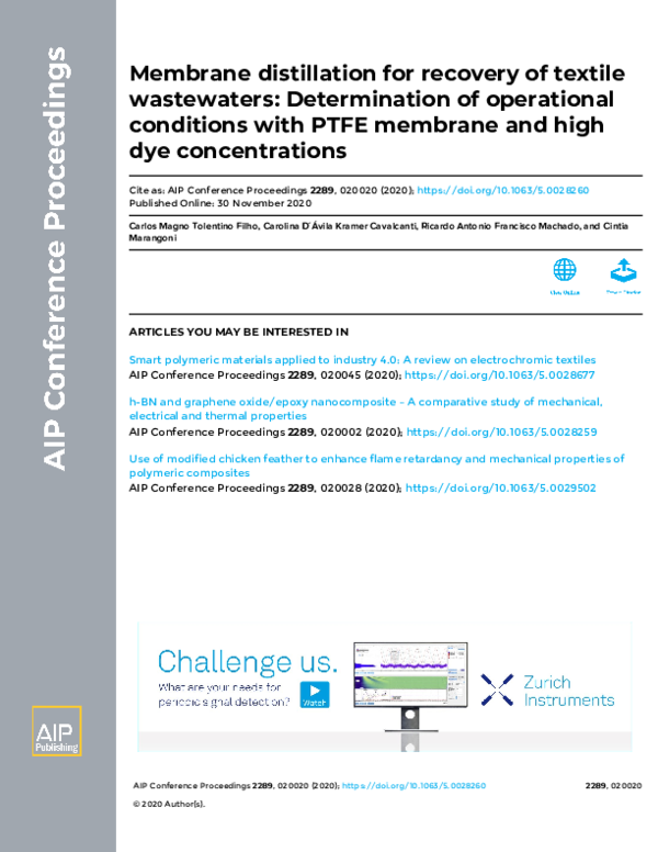 (PDF) Membrane distillation for recovery of textile wastewaters ...