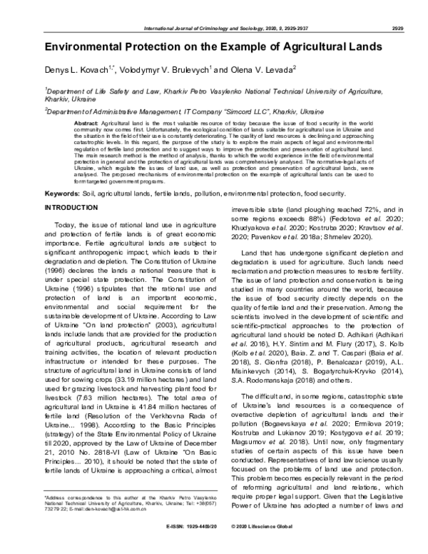 (PDF) Environmental Protection on the Example of Agricultural Lands
