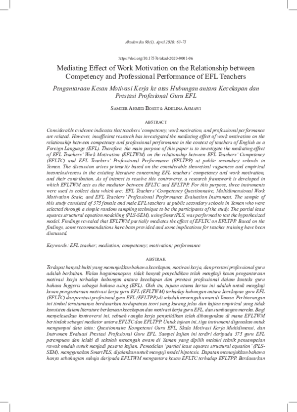 (PDF) Mediating Effect of Work Motivation on the Relationship between Competency and ...