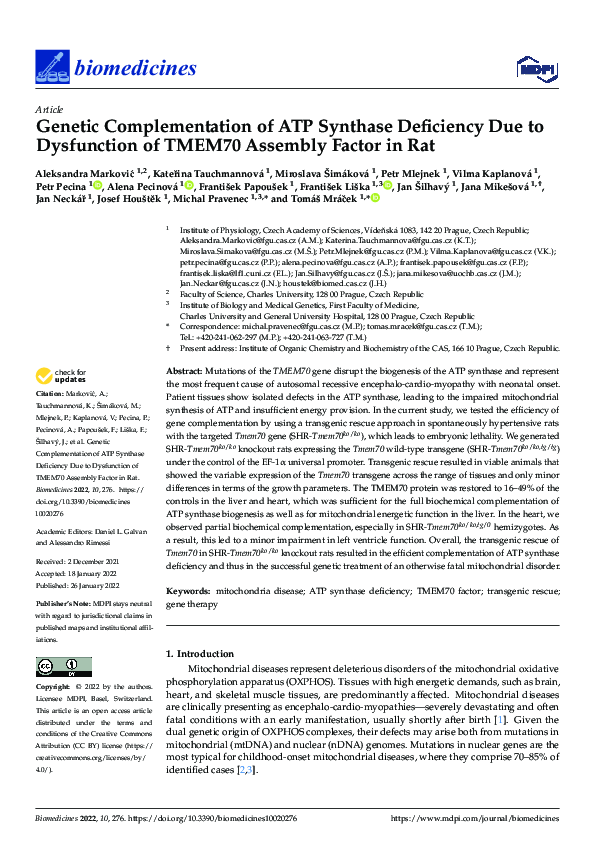 (PDF) Genetic Complementation of ATP Synthase Deficiency Due to ...