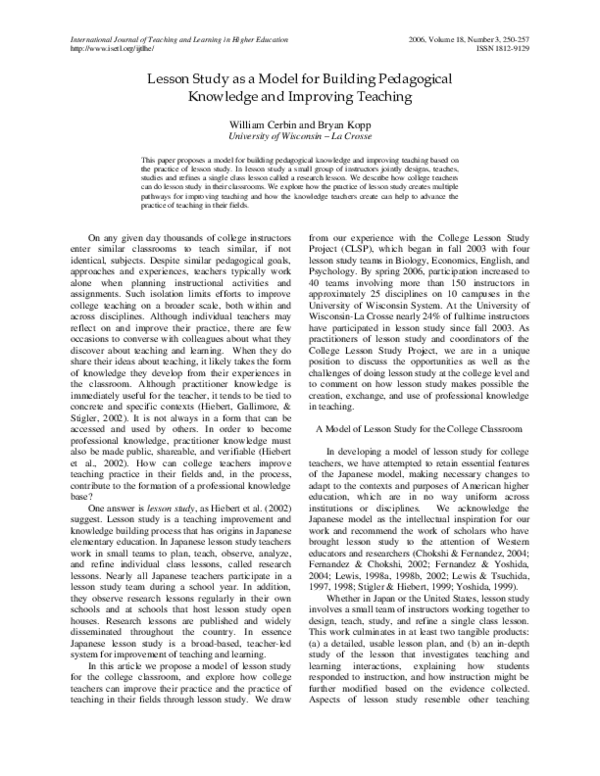 (PDF) Lesson Study as a Model for Building Pedagogical Knowledge and ...