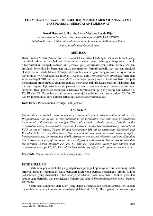 (PDF) Formulasi Sediaan Emulgel Daun Pidada Merah (Sonneratia ...
