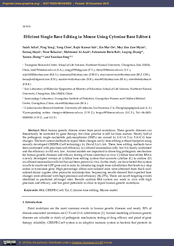 (PDF) Efficient Single Base Editing in Mouse Using Cytosine Base Editor 4