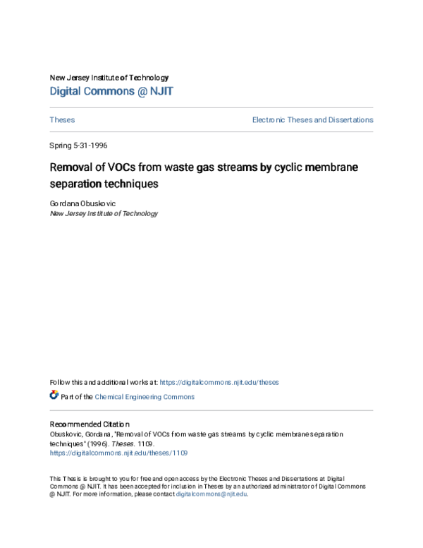 (PDF) Removal of VOCs from waste gas streams by cyclic membrane ...