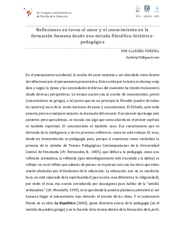 (PDF) Reflexiones en torno al amor y el conocimiento en la formación ...