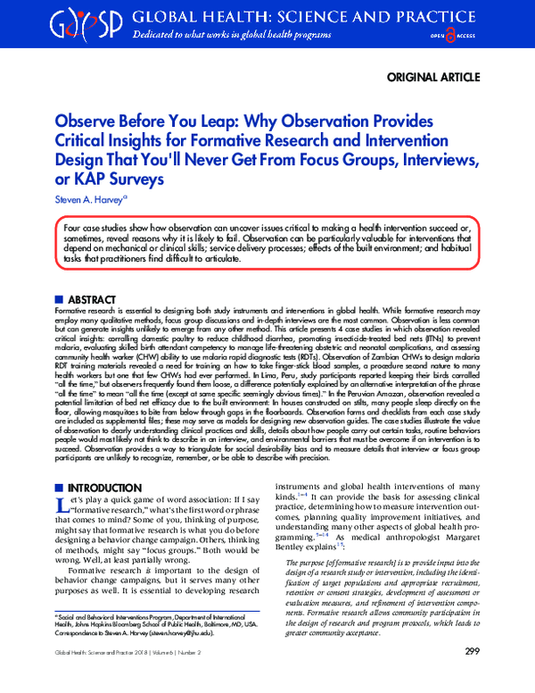 (PDF) The Importance of Observation in Health Intervention Design