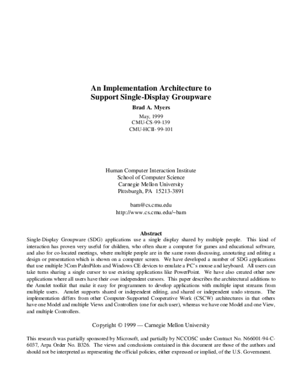 (PDF) An Implementation Architecture to Support Single-Display Groupware