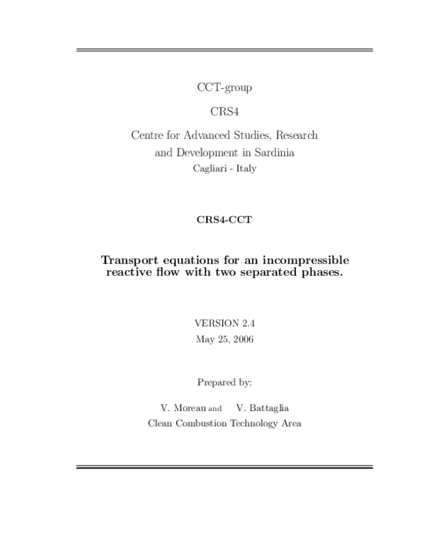 (PDF) Transport equations for an incompressible reactive flow with two ...