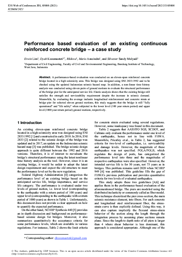 Pdf Performance Based Evaluation Of An Existing Continuous Reinforced Concrete Bridge A Case