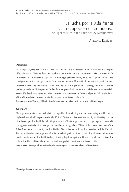 (PDF) The Fight for Life in the Face of U.S. Necropower | Ariadna ...