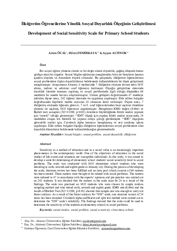 (PDF) Development of Social Sensitivity Scale for primary school students