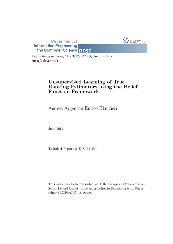 (PDF) Unsupervised Learning of True Ranking Estimators using the Belief Function Framework